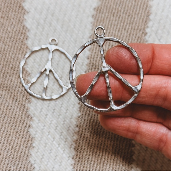 Jewelry | Hammered Silver Large Peace Sign Charm Pendants X2 | Poshmark